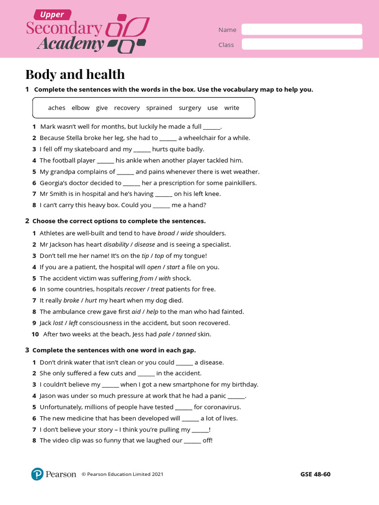 Body and Health - Worksheet | PDF