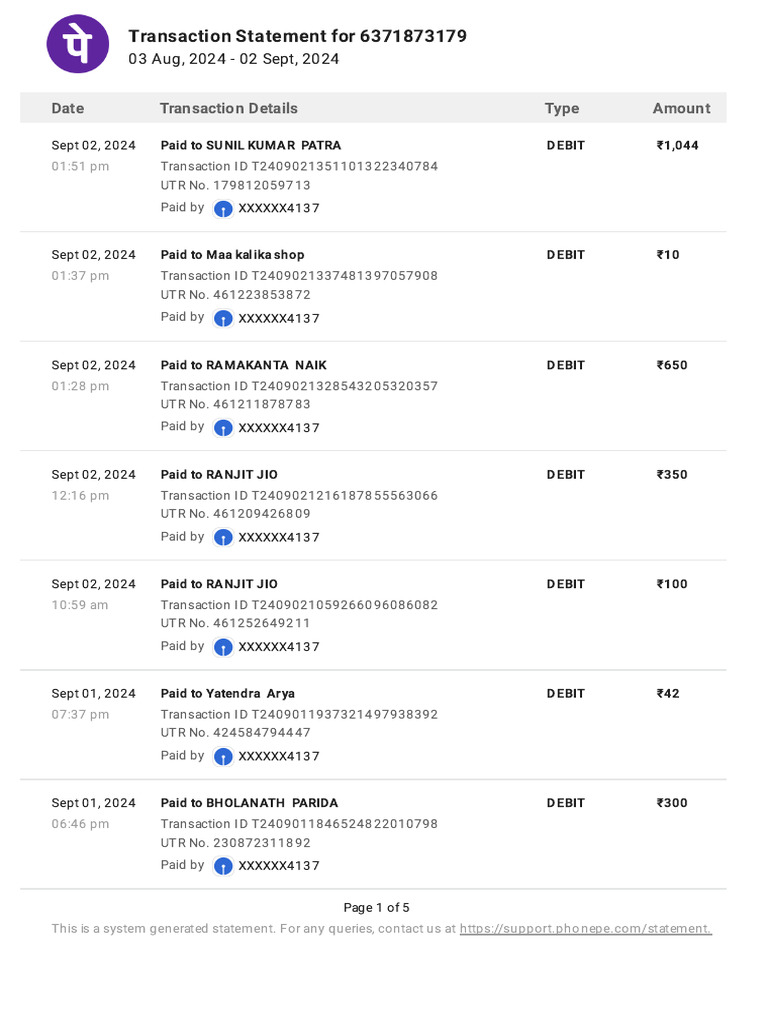 PhonePe Statement Aug2024 Sept2024 | PDF