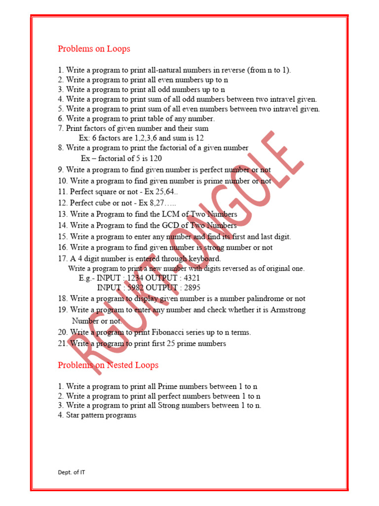 Problems On Loops | PDF