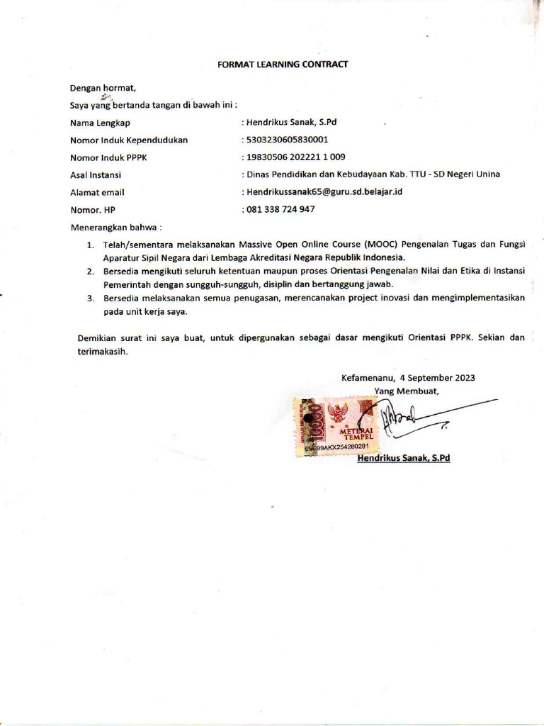 Format Learning Contract | PDF