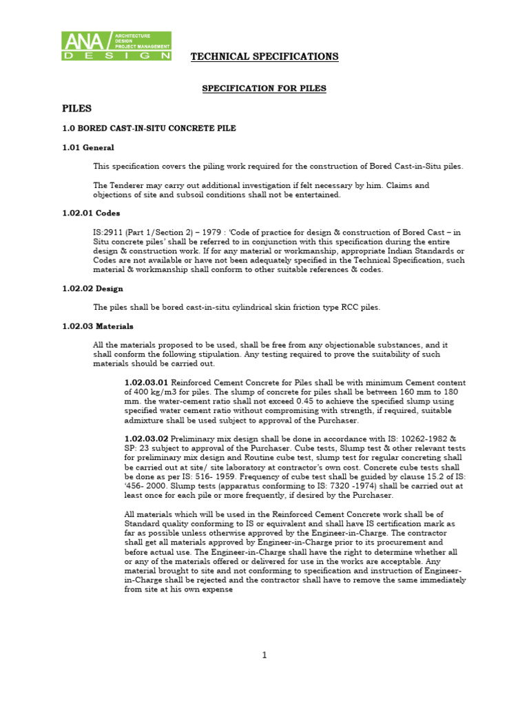 Technical Specification For Pile | PDF