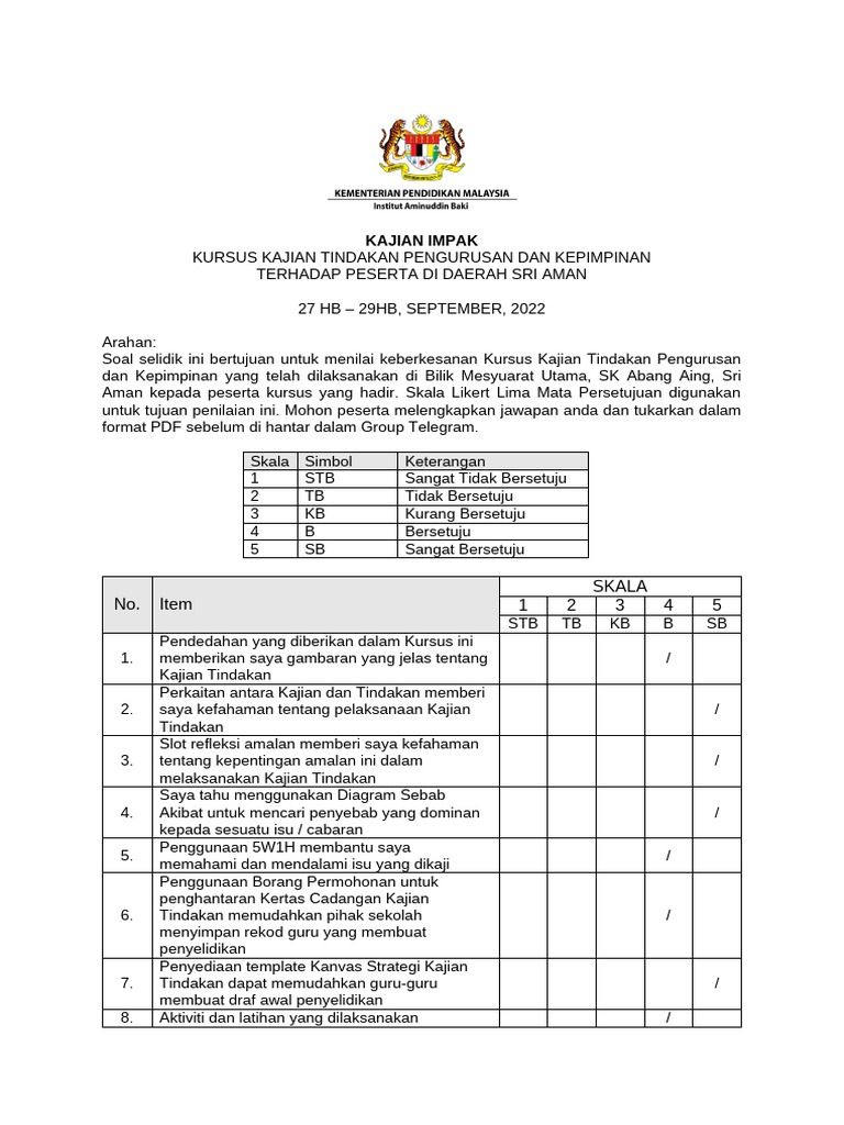 BORANG PENILAIAN KURSUS | PDF