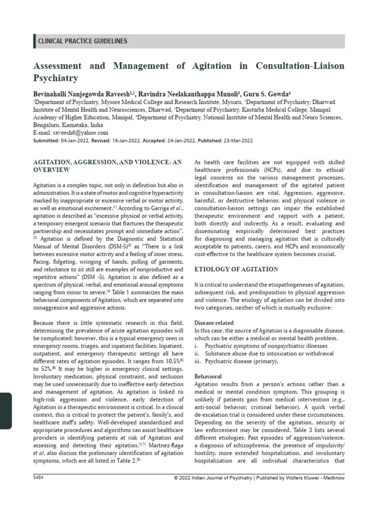 Assessment and Management of Agitation In.25 | PDF