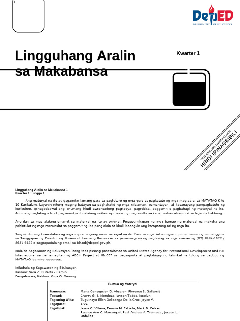 (Revised) - LE - Makabansa 1 - Q1 - Week 1 - v.4 | PDF