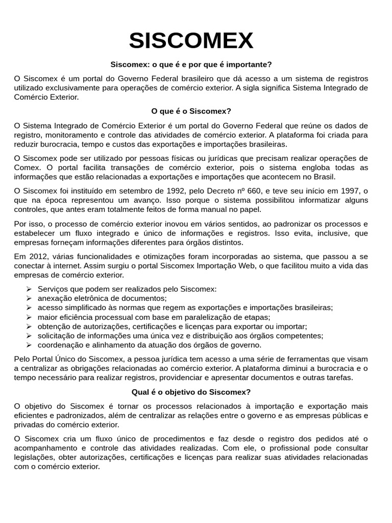 Guia Completo sobre o Siscomex Brasil | PDF | Comercio | Finanzas y dinero