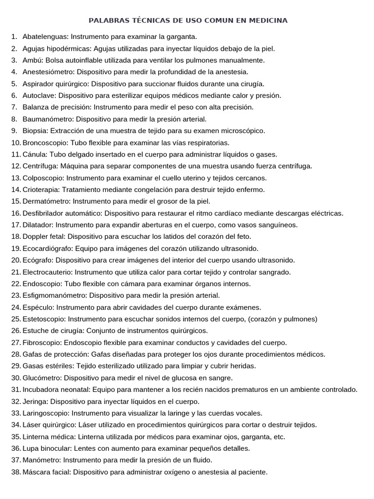 Palabras Técnicas de Uso Comun en Medicina | PDF