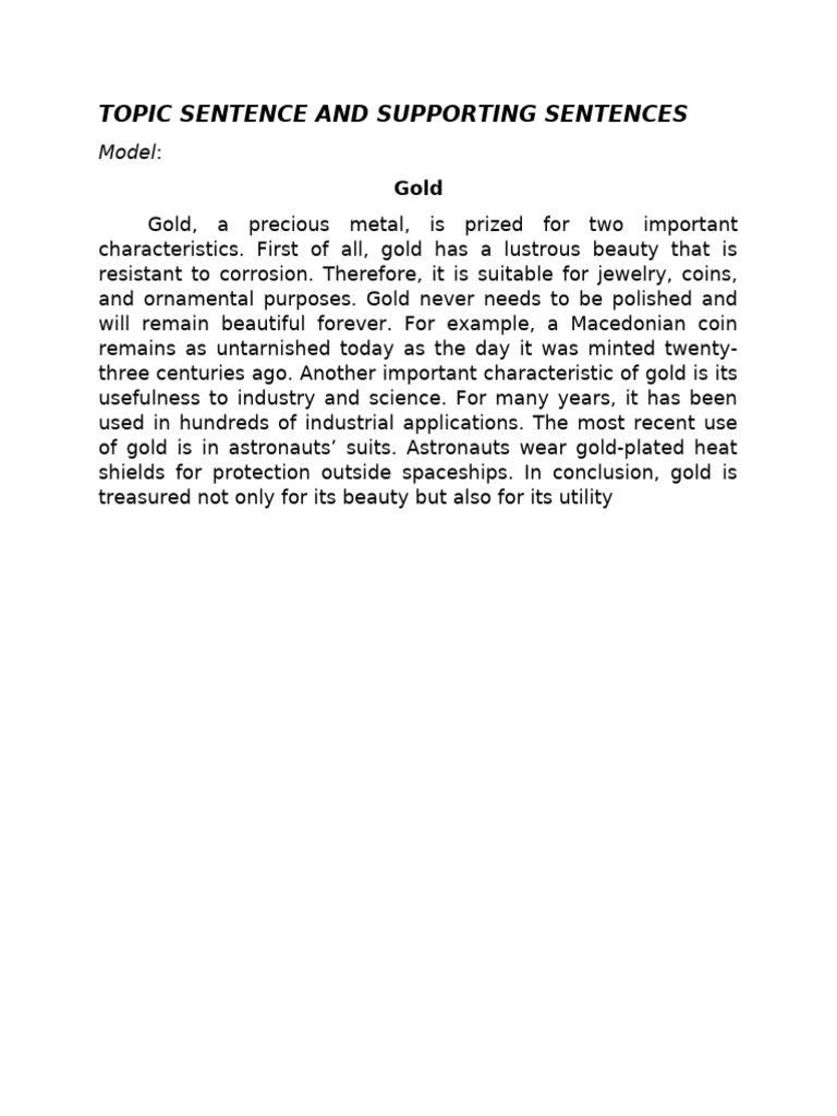 TOPIC Sentence and SUPPORTING Sentences | PDF