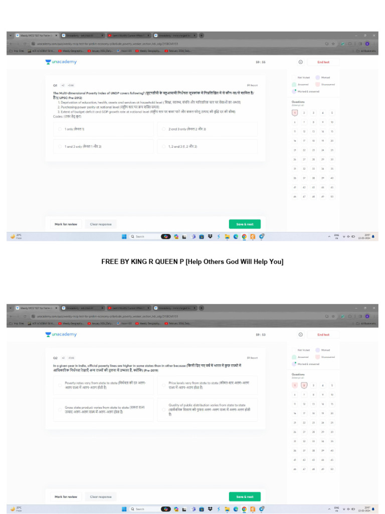 QUIZ-23 (Q+S) 2024-25 Mrunal EcoPCB10 KING R QUEEN P | PDF | Economies