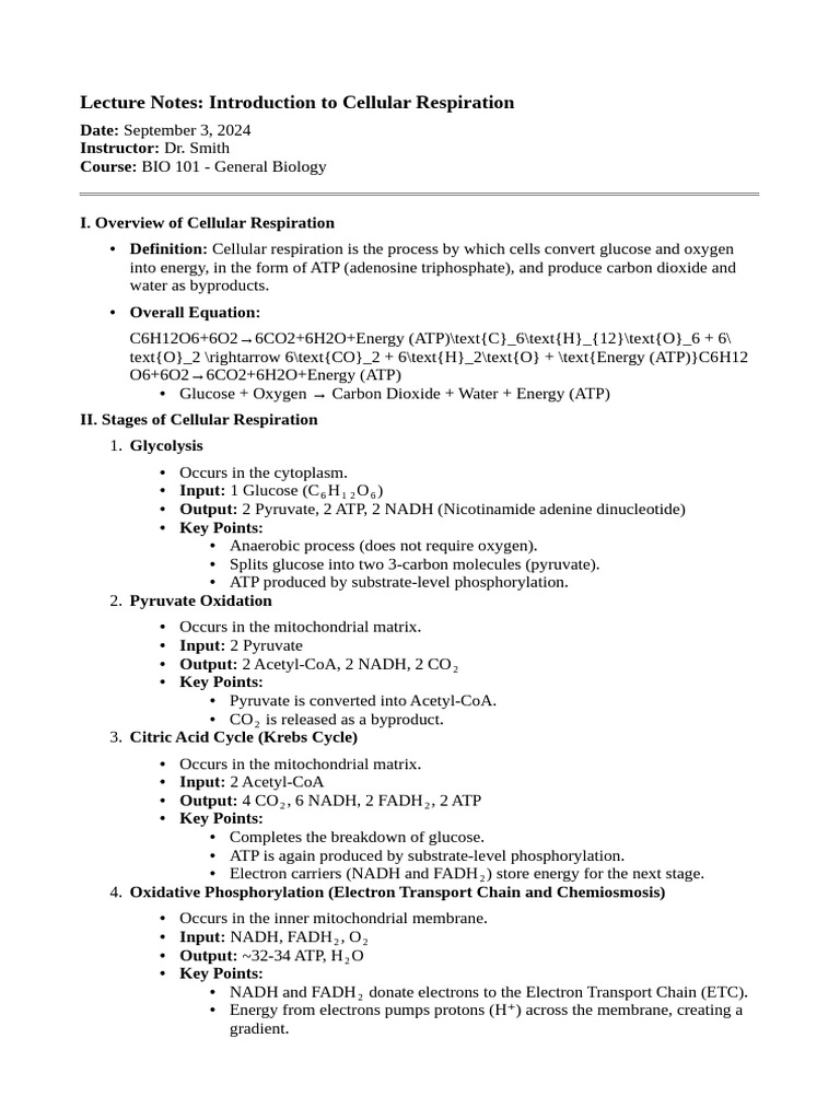 lecture notes intro to cellular respiration | PDF lecture notes intro to cellular respiration | PDF