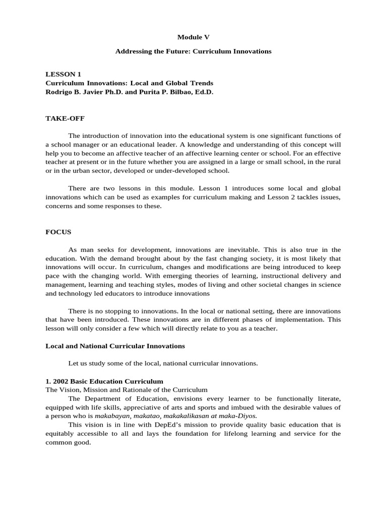 Module 5. Addressing The Future Curriculum Innovations | PDF