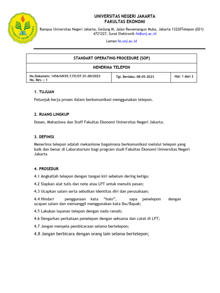 Sop Menerima Telepon Revisi | PDF