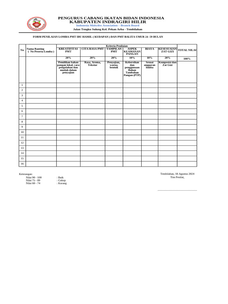 Form Penilaian PMT-1 | PDF