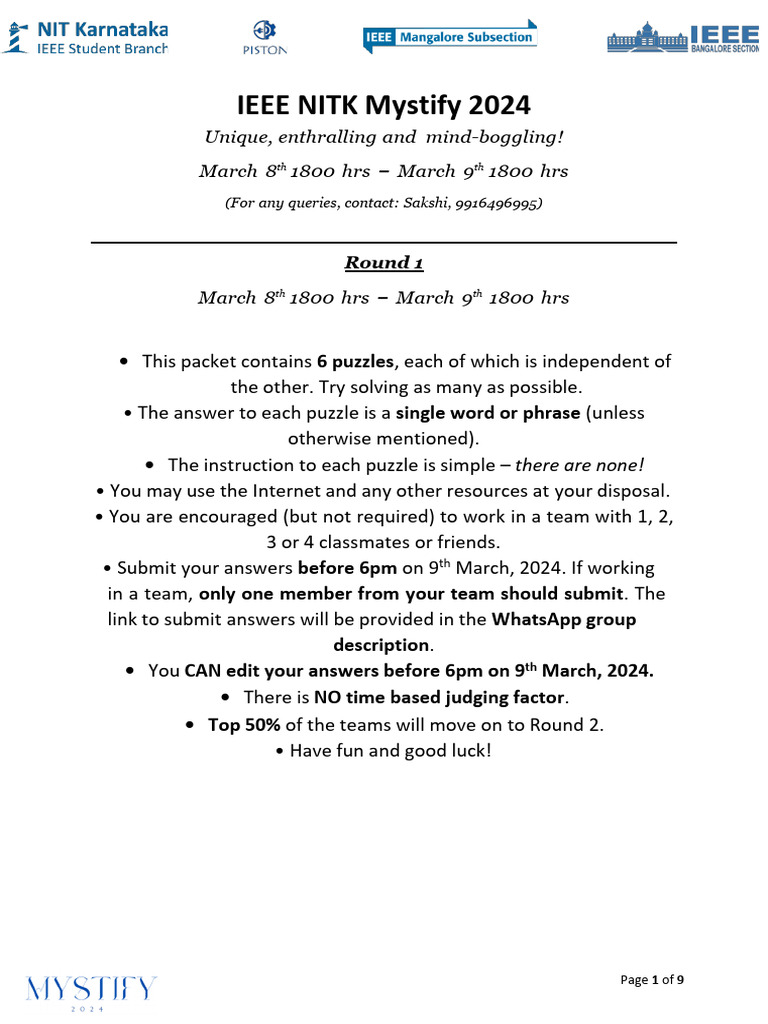 IEEE NITK Mystify 2024 Round 1 | PDF