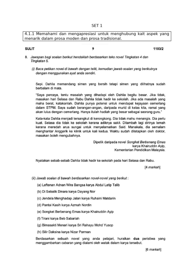 Soalan Novel SPM Kertas 2 | PDF