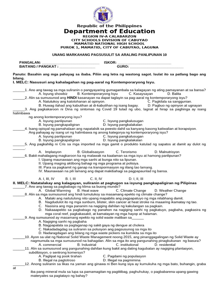 AP10 1st PERIODICAL EXAM | PDF