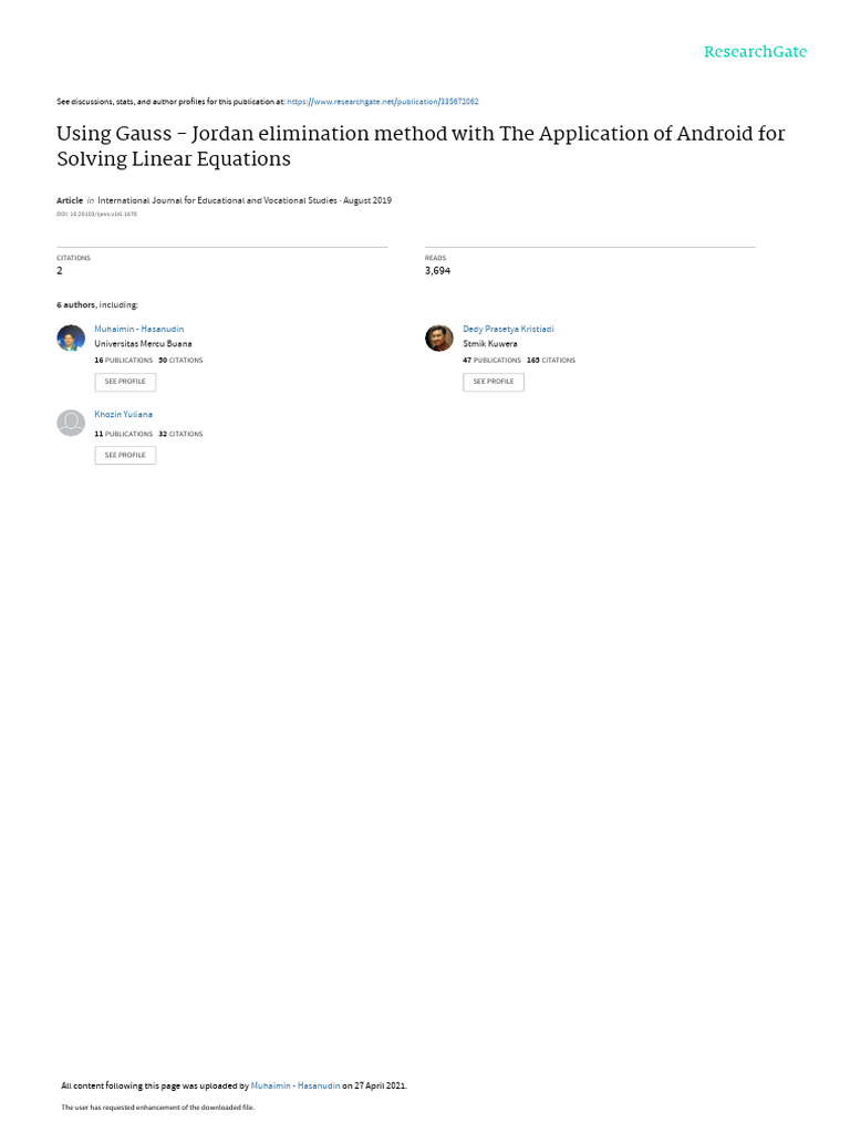Using Gauss - Jordan Elimination Method With The Application of Android For Solving Linear ...