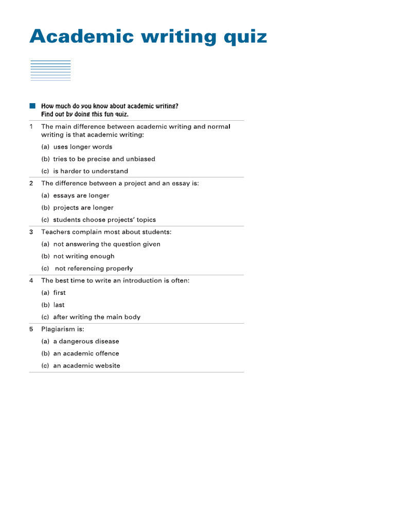 Academic Writing Fun Quiz | PDF