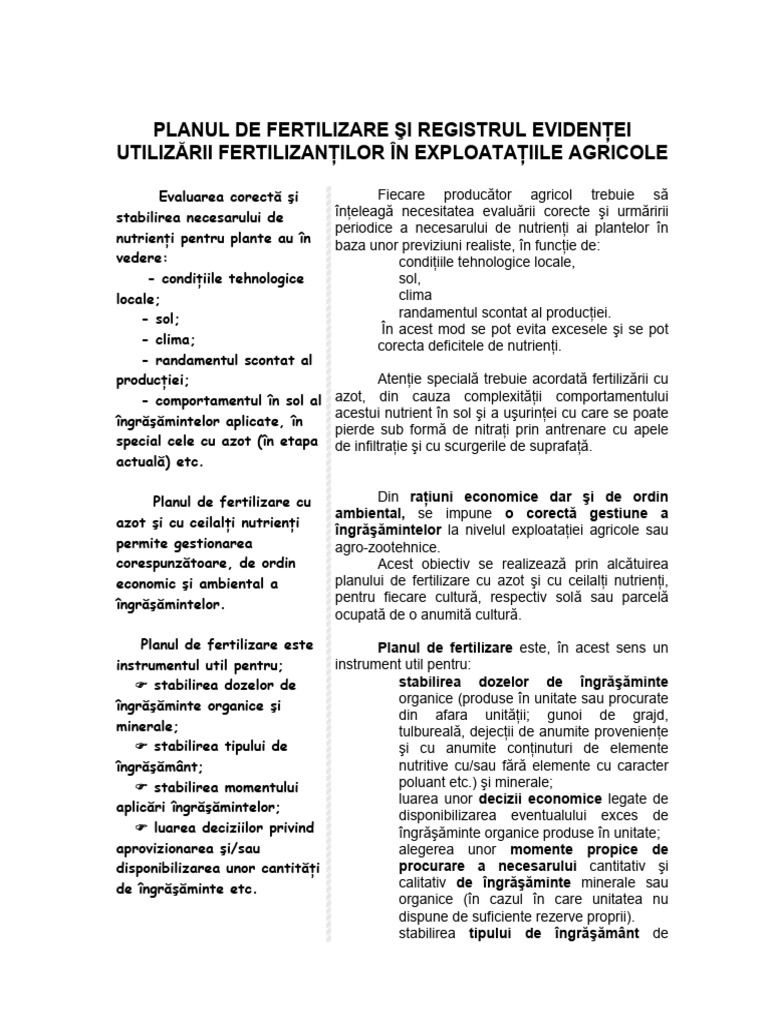 Planul de Fertilizare | PDF