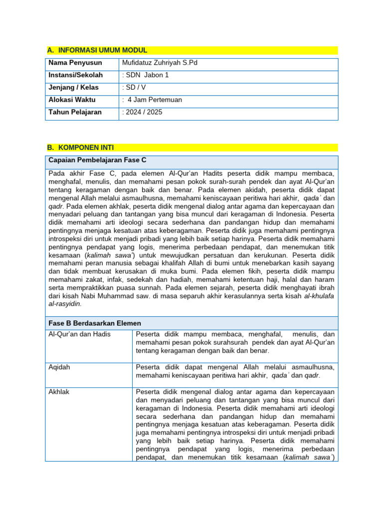 Modul Ajar Kelas 5 Fix | PDF