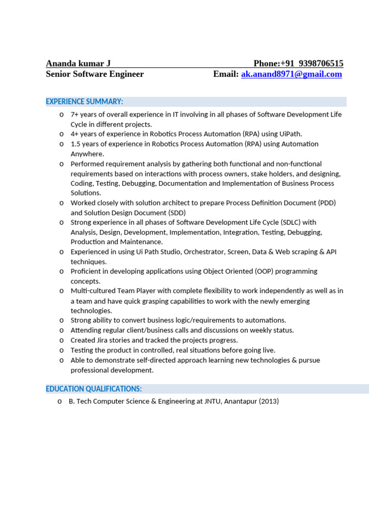Ananda Kumar J RPA UIPath | PDF