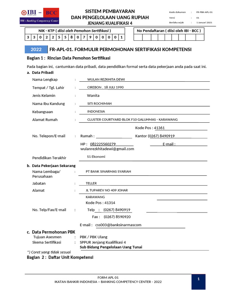 Form APL Pengelolaan Uang Tunai-1 | PDF