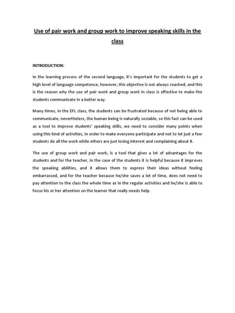 Enhancing Speaking Skills through Pair Work | PDF | Second Language ...