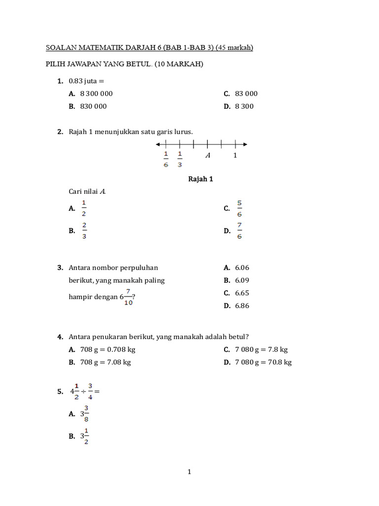 Soalan Matematik Darjah 6 | PDF