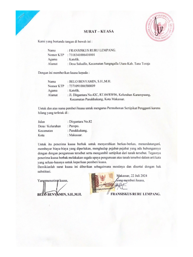 Surat Kuasa Legalisir | PDF