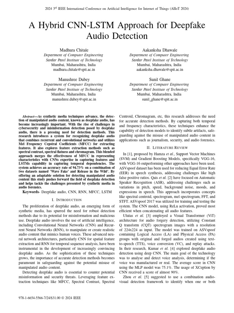 A Hybrid CNN-LSTM Approach For Deepfake Audio Detection CRC FINAL | PDF | Spectral Density ...