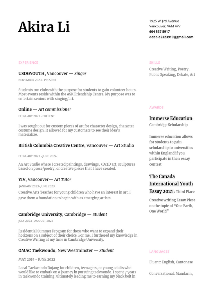 Akira Li - Resume | PDF