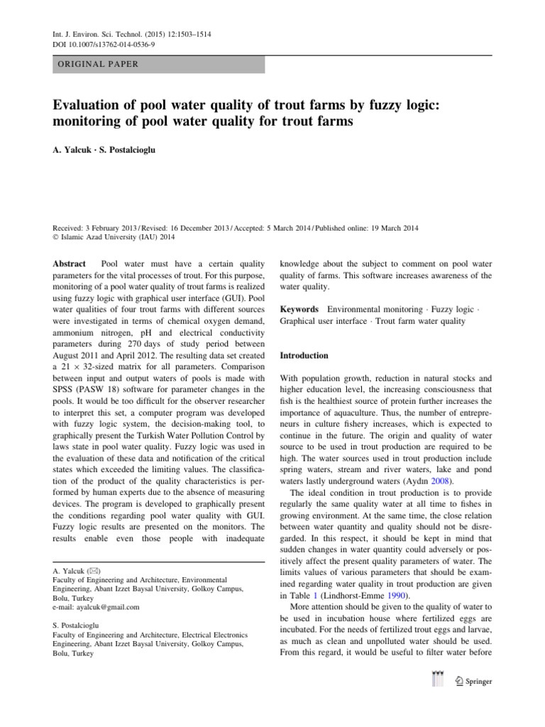 1.15. Evaluation of Pool Water Quality of Trout Farms by Fuzzy Logic ...