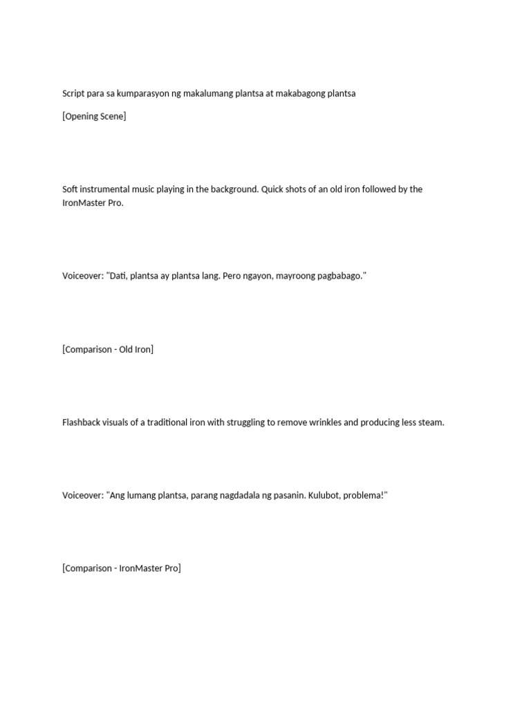 Script para Sa Kumparasyon NG Makaluma at Makabagong Plantsa | PDF