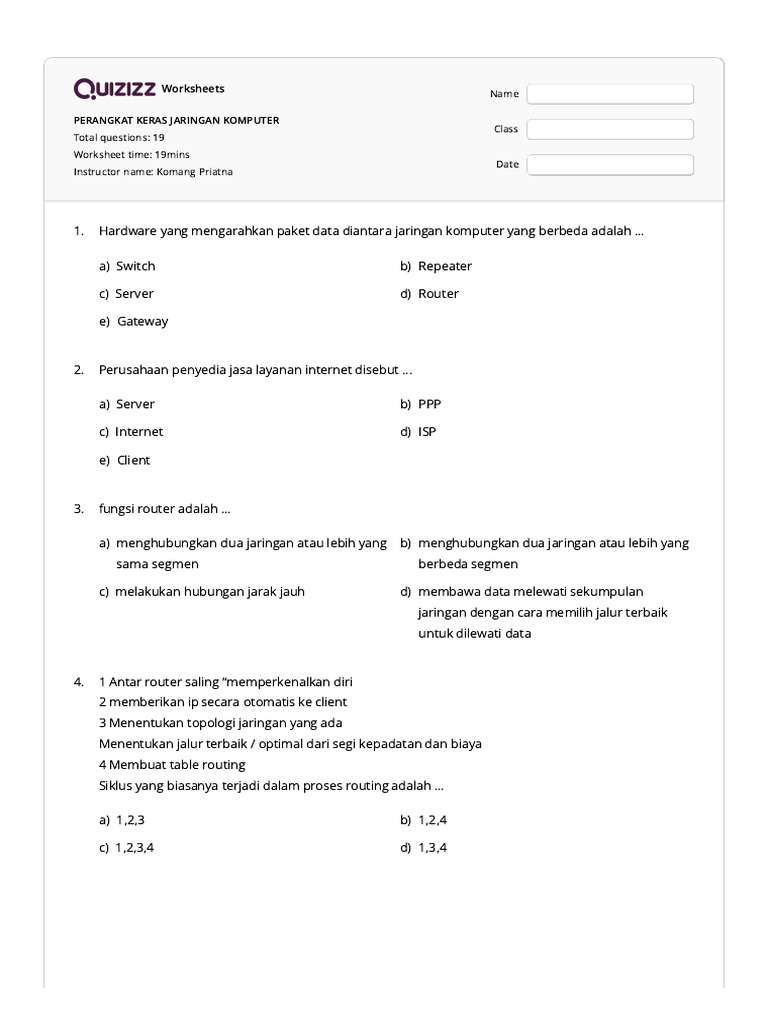 PERANGKAT KERAS JARINGAN KOMPUTER _ Quizizz | PDF