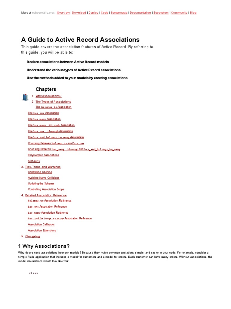 A Guide To Active Record Associations: Chapters | PDF | Method ...