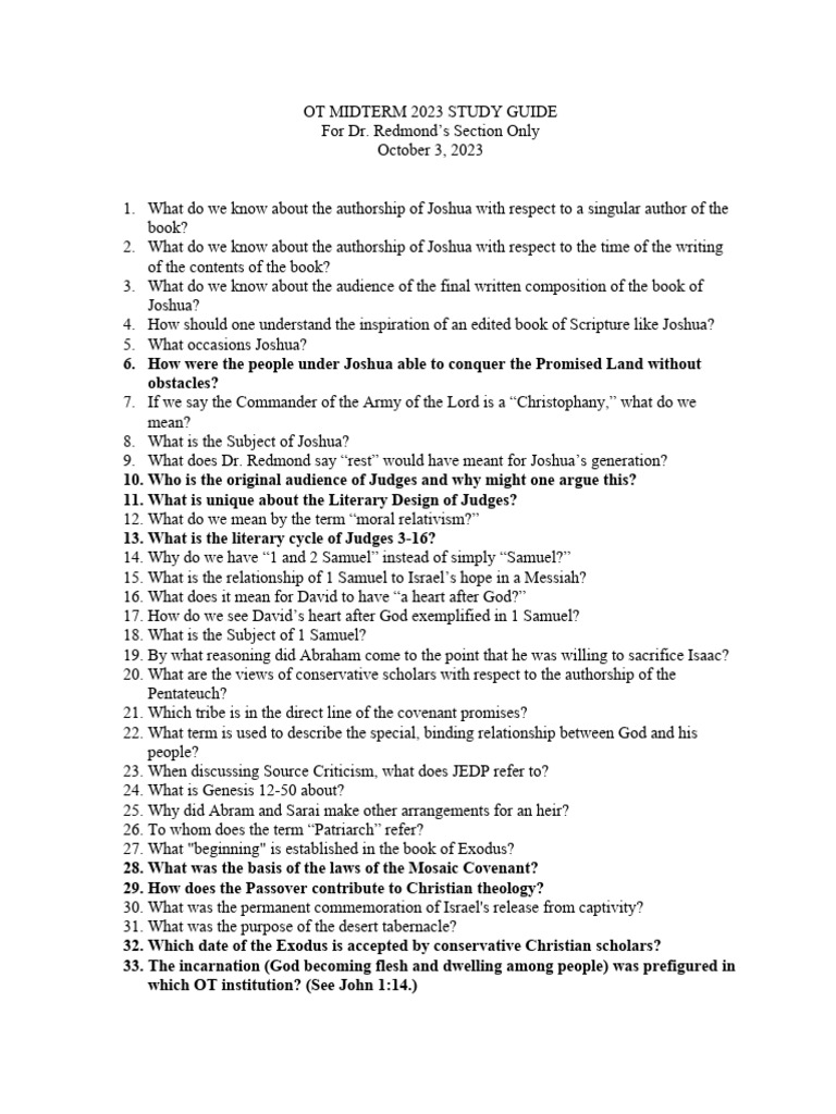 0001 Fall 2023 Ot Midterm Study Guide | PDF