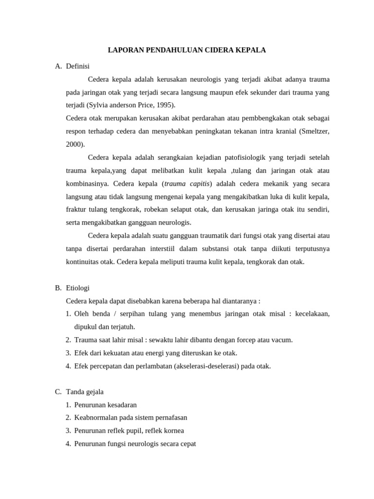 Laporan Pendahuluan Cidera Kepala | PDF