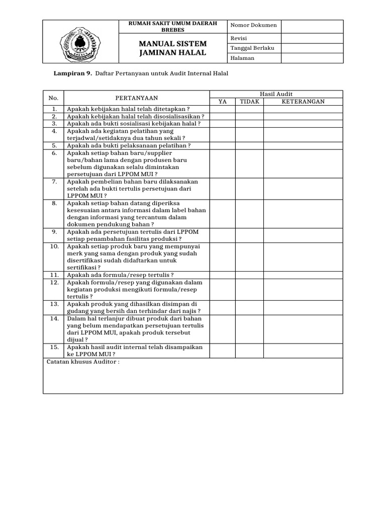 Form Audit Internal | PDF