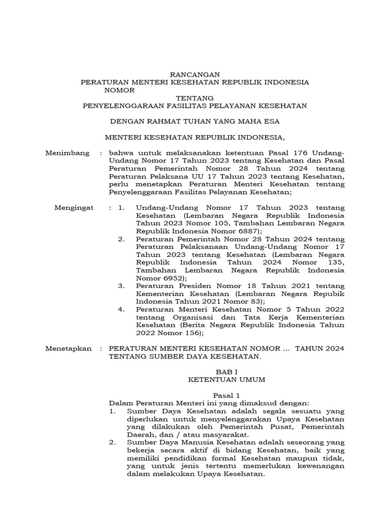 RPMK Penyelenggaraan Fasilitas Pelayanan Kesehatan | PDF