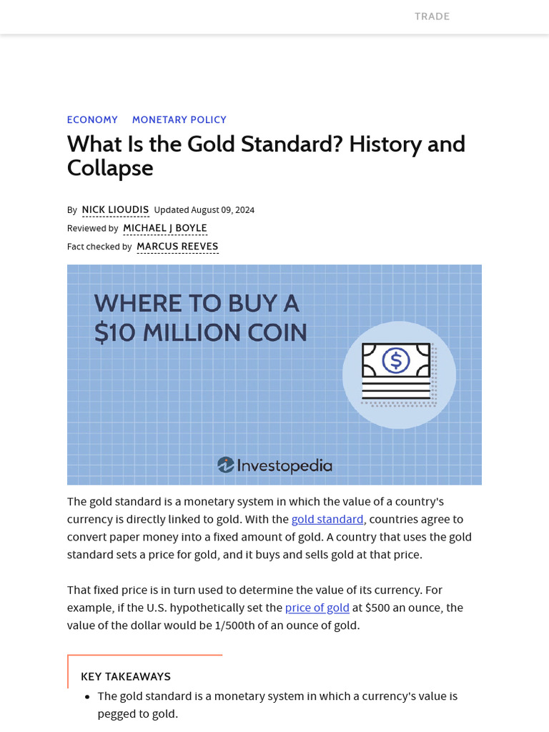What Is The Gold Standard - History and Collapse | PDF