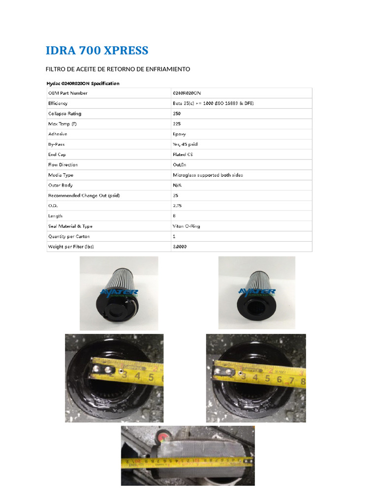 Idra 700 Xpress Filtros de Aceite Hidraulico | PDF