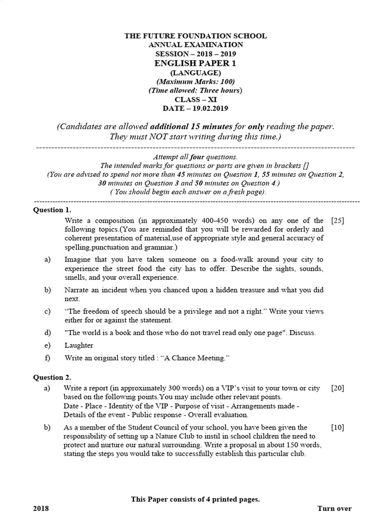 2018-Term-II-ENG1-11 Set 1 | PDF