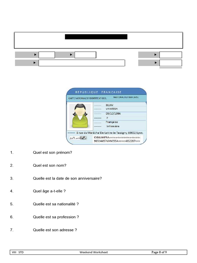 CBSE Class 8 French Worksheet (16) | PDF