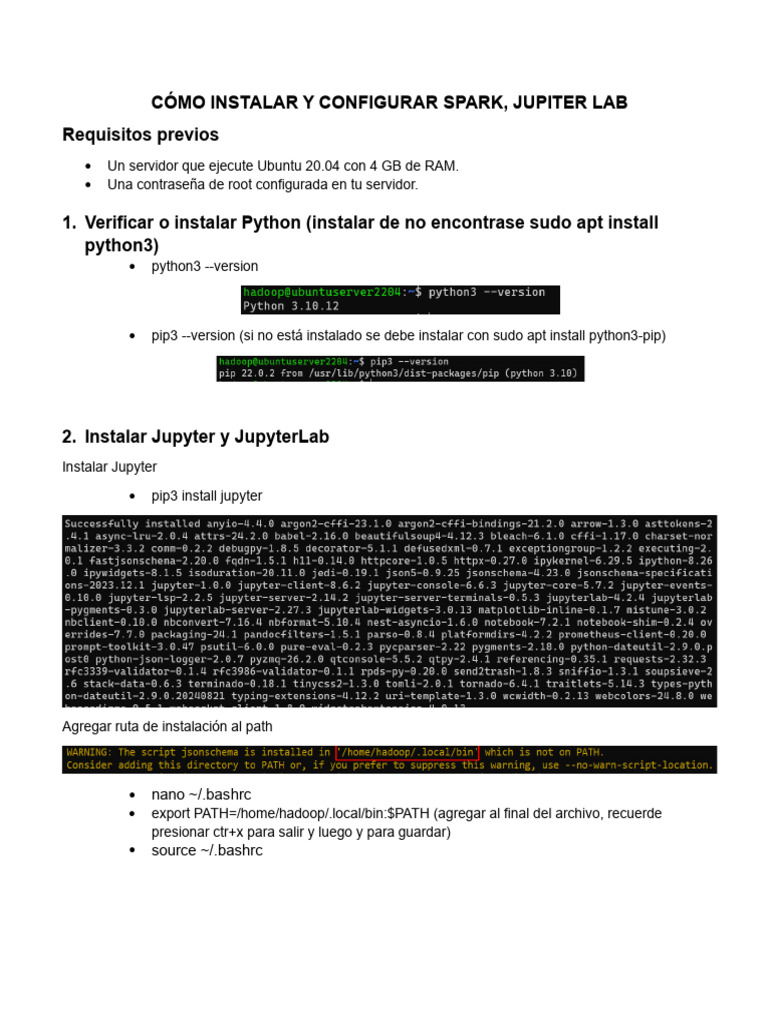 Cómo Instalar y Configurar Spark, Jupiter Lab Version Final | PDF
