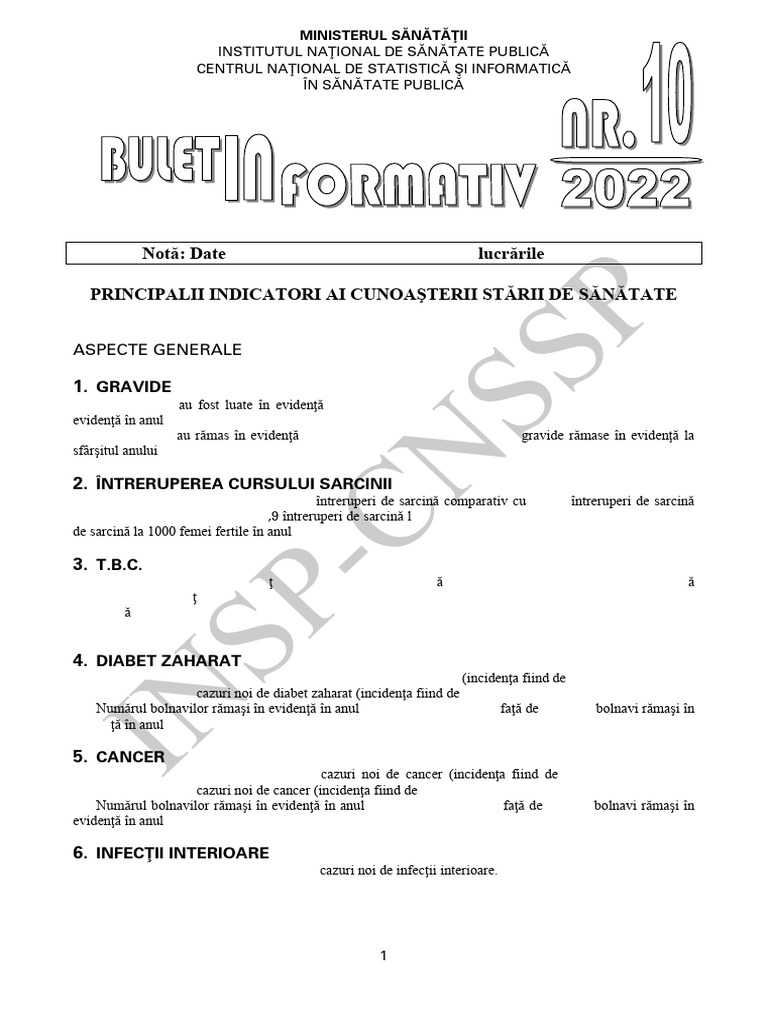 Buletin Informativ Principalii Indicatori Ai Starii de Sanatate 2021 ...