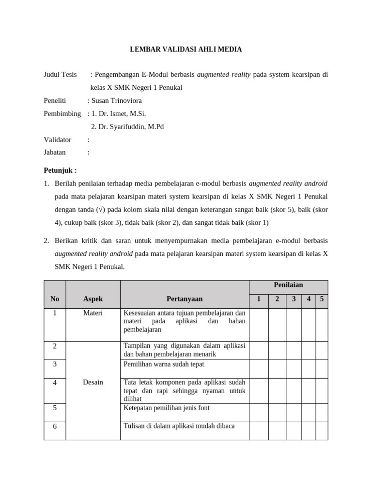 Lembar Validasi Ahli Media | PDF