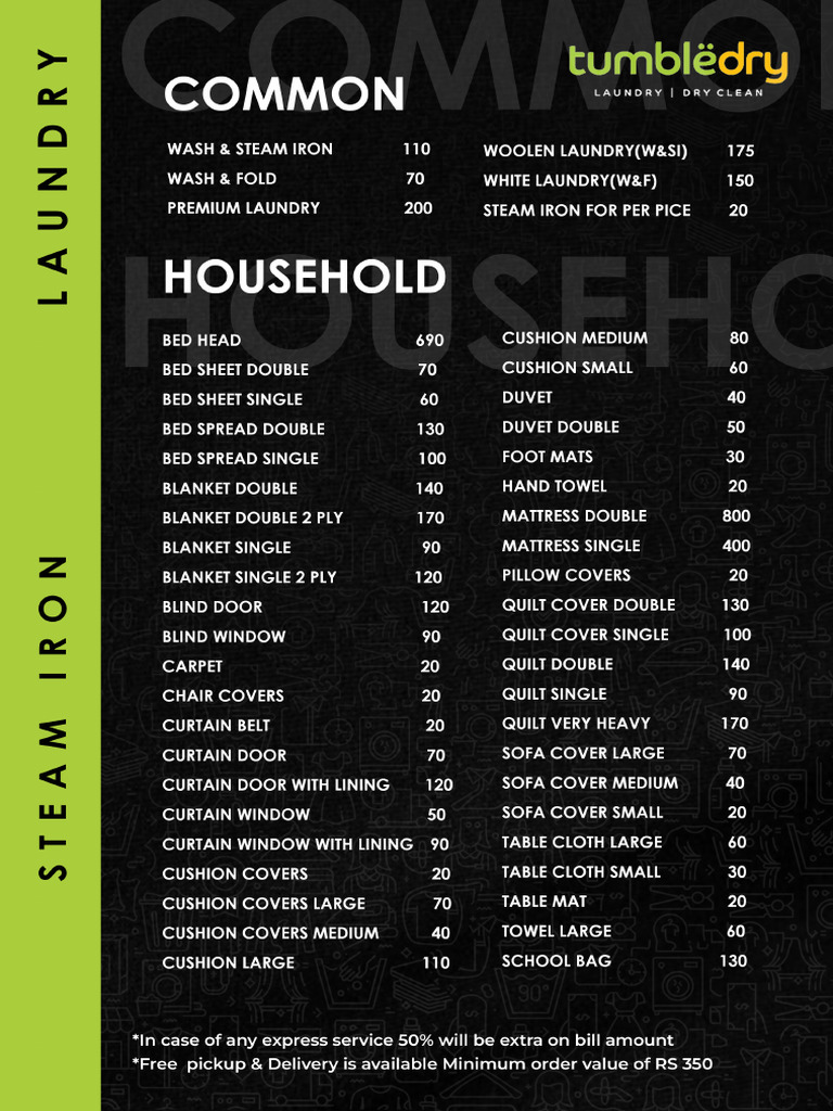 Tumble Dry Service Menu | PDF