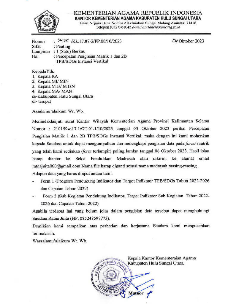 Percepatan Pengisian Matrik 1 Dan 2B TPB SDGs 2023 - 20231005 - 0001 | PDF