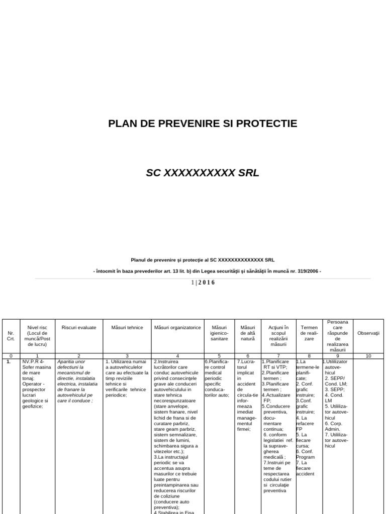 Plan de Prevenire Si Protectie | PDF
