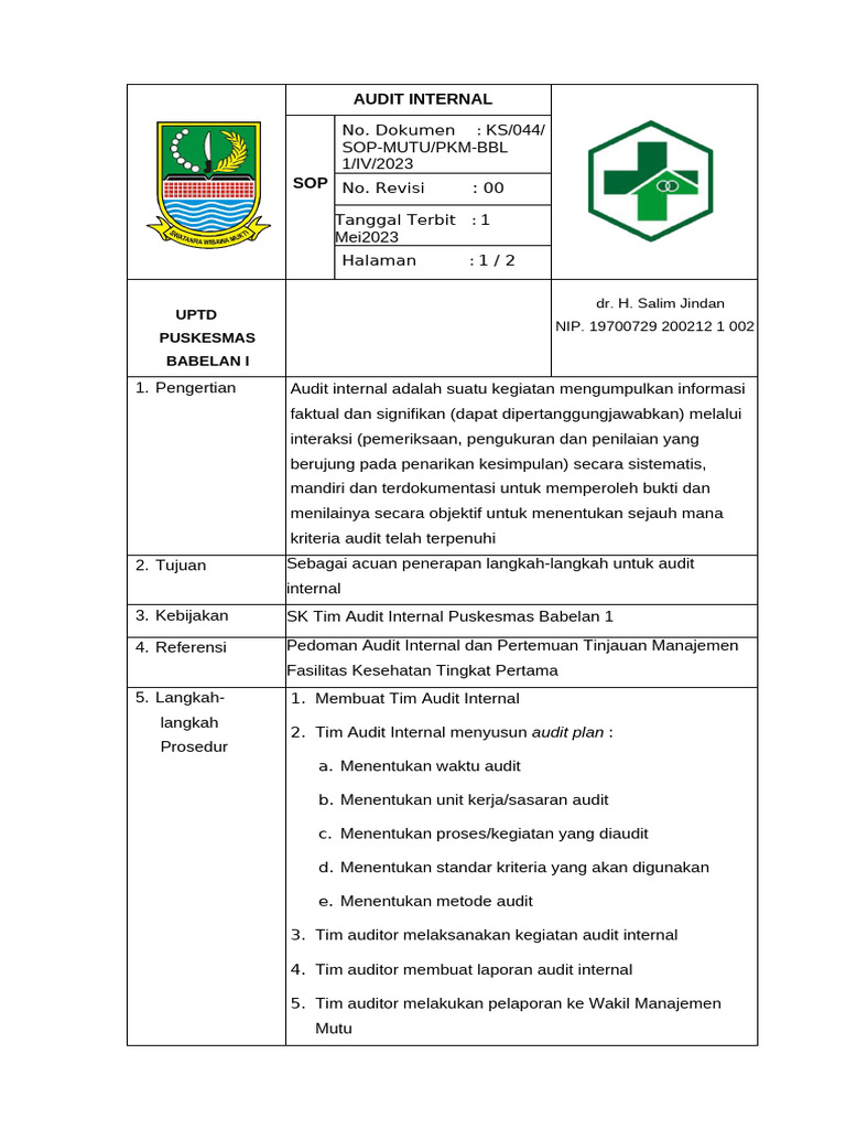 SOP AUDIT INTERNAL 20235 | PDF