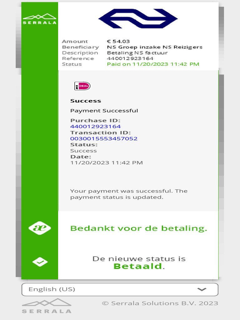 Pay 54.03 To NS Groep Inzake NS Reizigers For Betaling NS Factuur | PDF